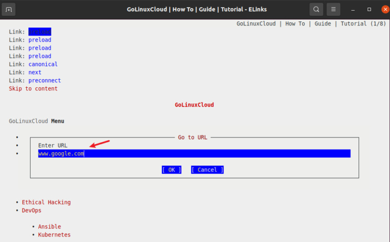 10 Elinks Command Examples In Linux Cheat Sheet Golinuxcloud