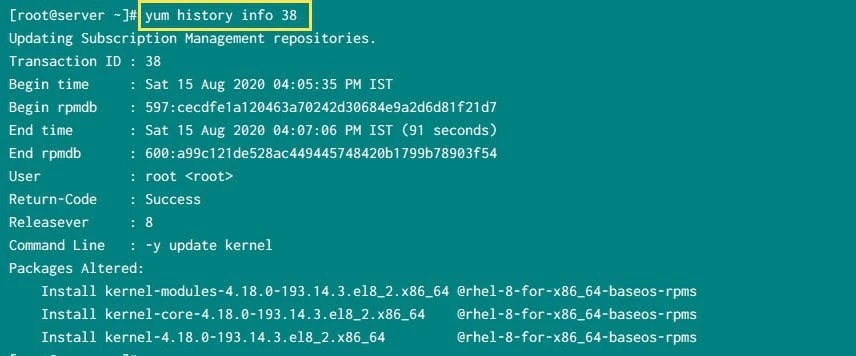 6 practical examples of yum history to rollback updates and patches ...