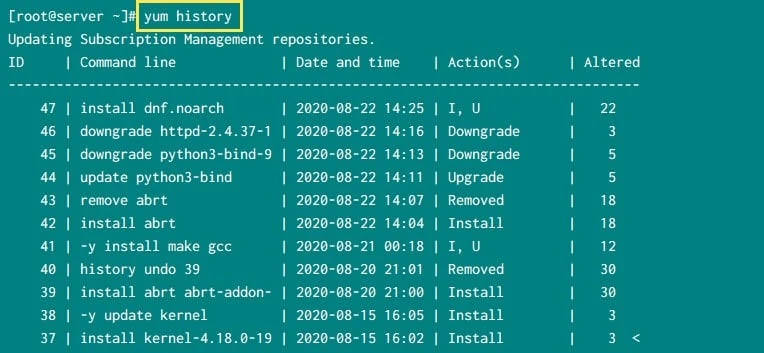6 practical examples of yum history to rollback updates and patches ...
