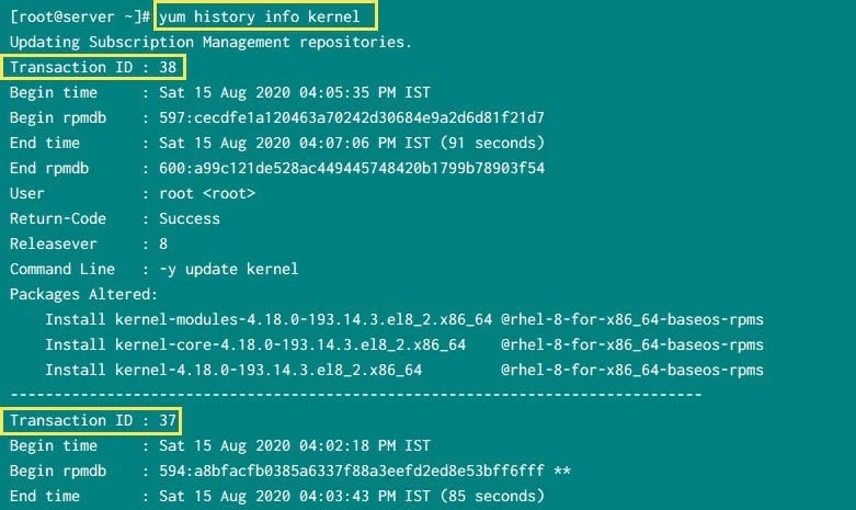 6 practical examples of yum history to rollback updates and patches ...